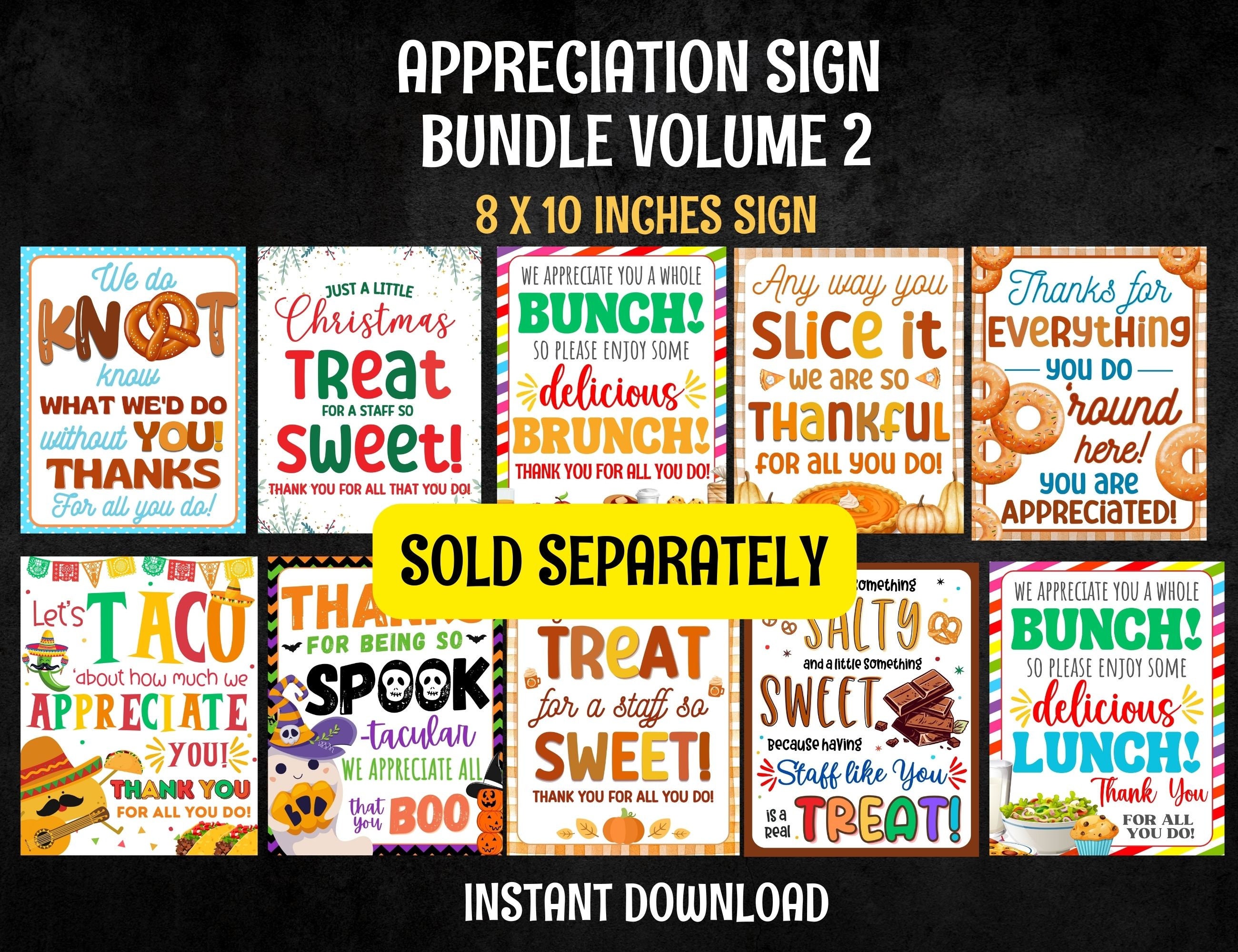 Printable Appreciation Sign Bundle, Teacher Employee Staff Appreciation ...