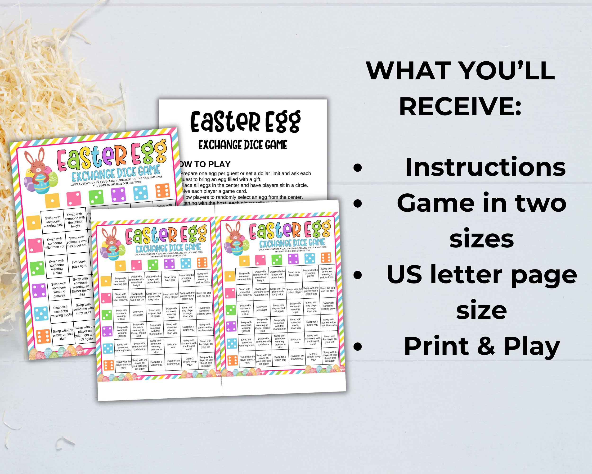 Easter Egg Exchange Dice Game, Printable Roll the Dice Easter Games ...