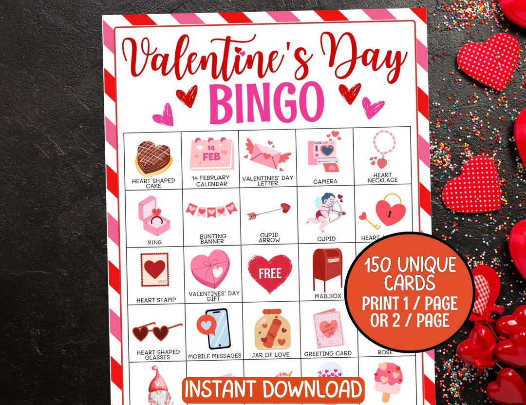 150 Valentines Bingo Cards, Valentine Day Bingo for Kids & Adults ...