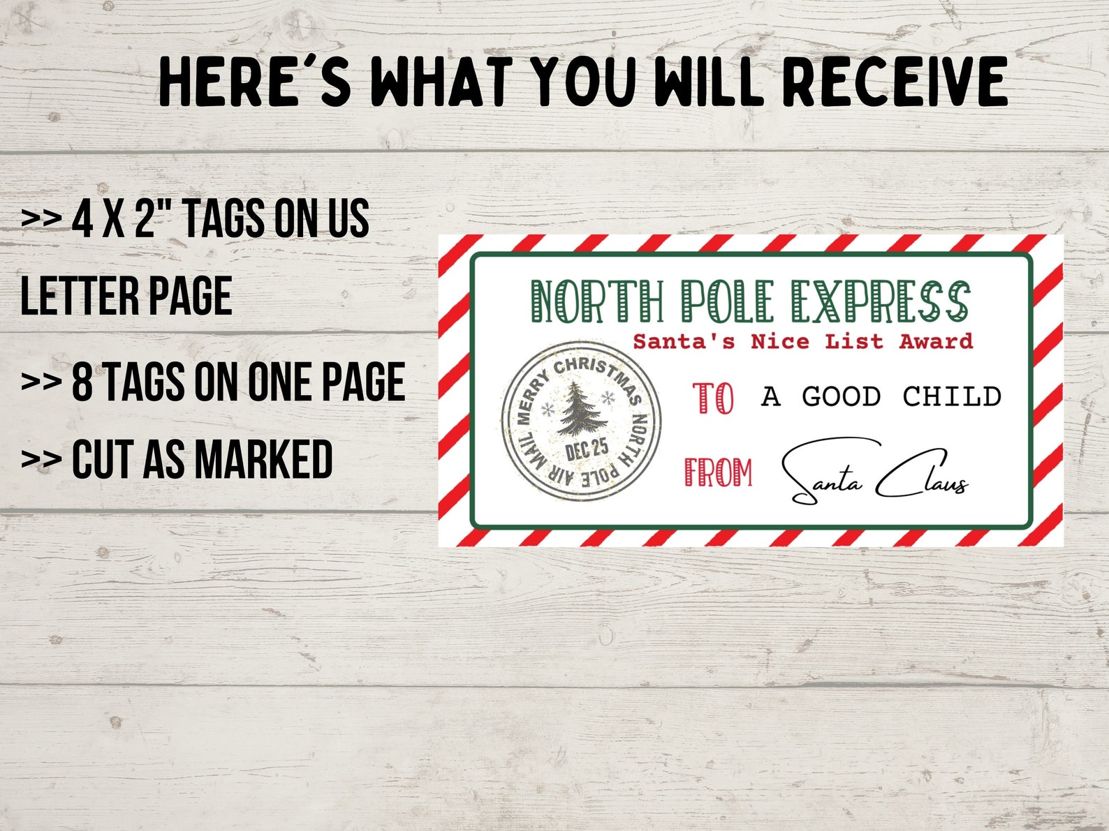 North Pole Gift Tag From Santa, Printable Christmas Gift Tag, Nice List ...
