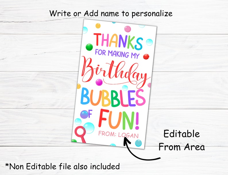 Bubble Birthday Party Favor Tag for Kids, Bubble Wand Tags, Printable ...
