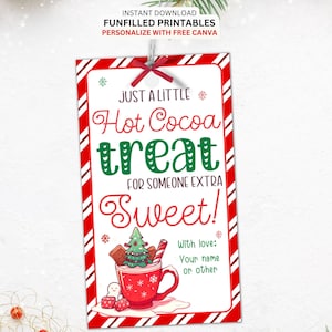 Hot Cocoa Christmas Gift Tags, Hot Chocolate Mix Christmas Treat Tag ...