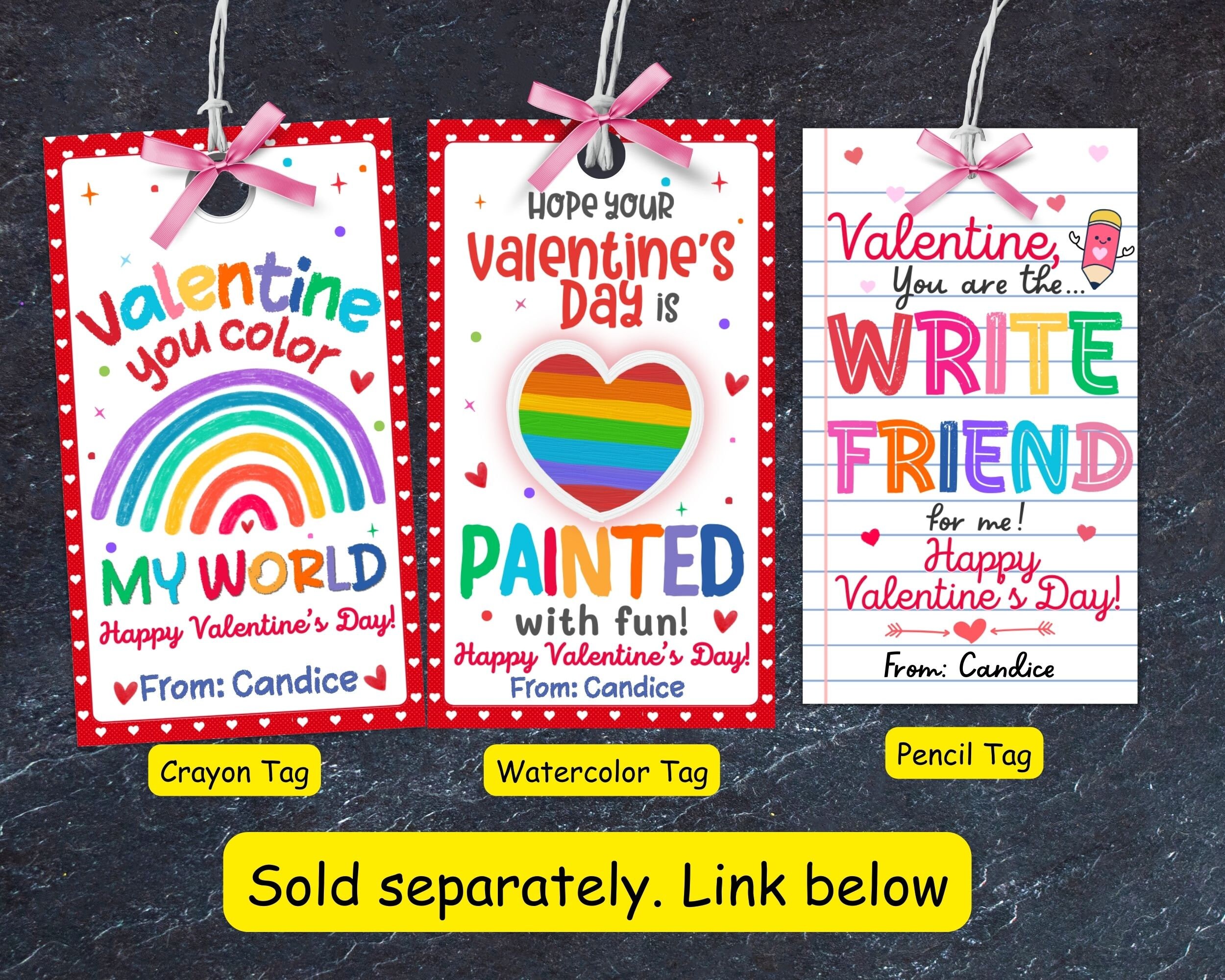 Pencil Valentines Gift Tag, Classroom Friends Valentines Gift, Non ...