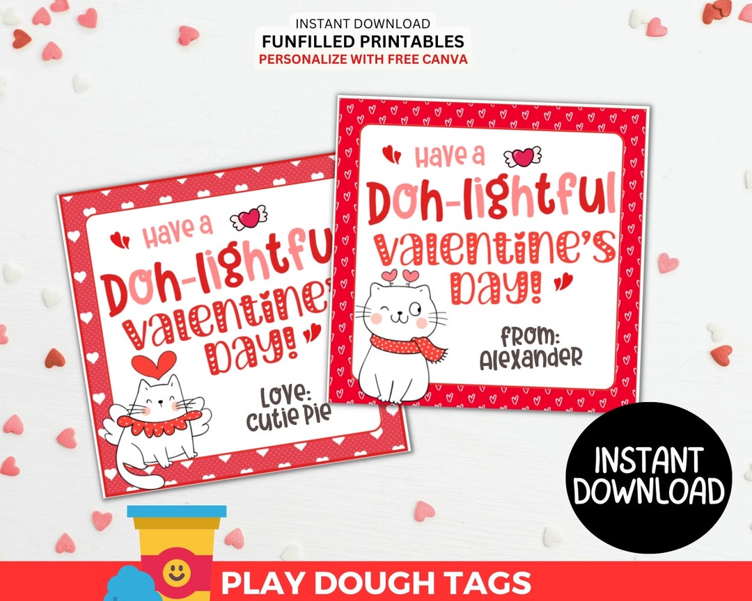 Kids Play Doh Valentines Tag Printable, Valentines Play Dough Gift ...