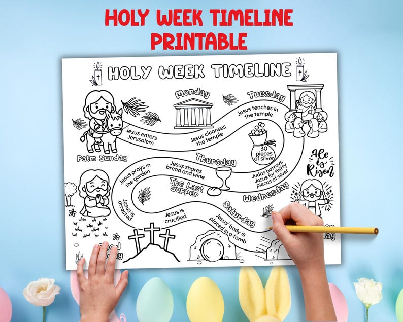 Holy Week Timeline Coloring Page for Kids, Printable Holy Week Craft ...