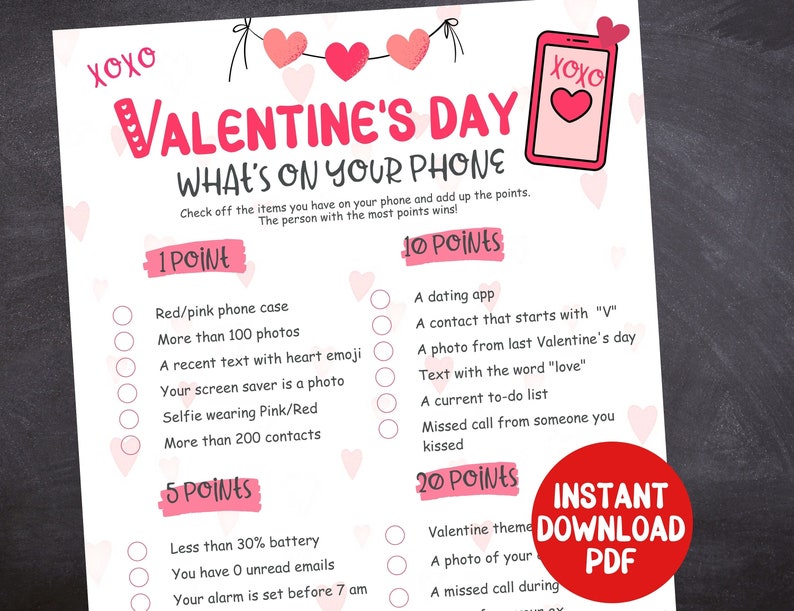 Valentine's Day What's on Your Phone Game Phone - Etsy