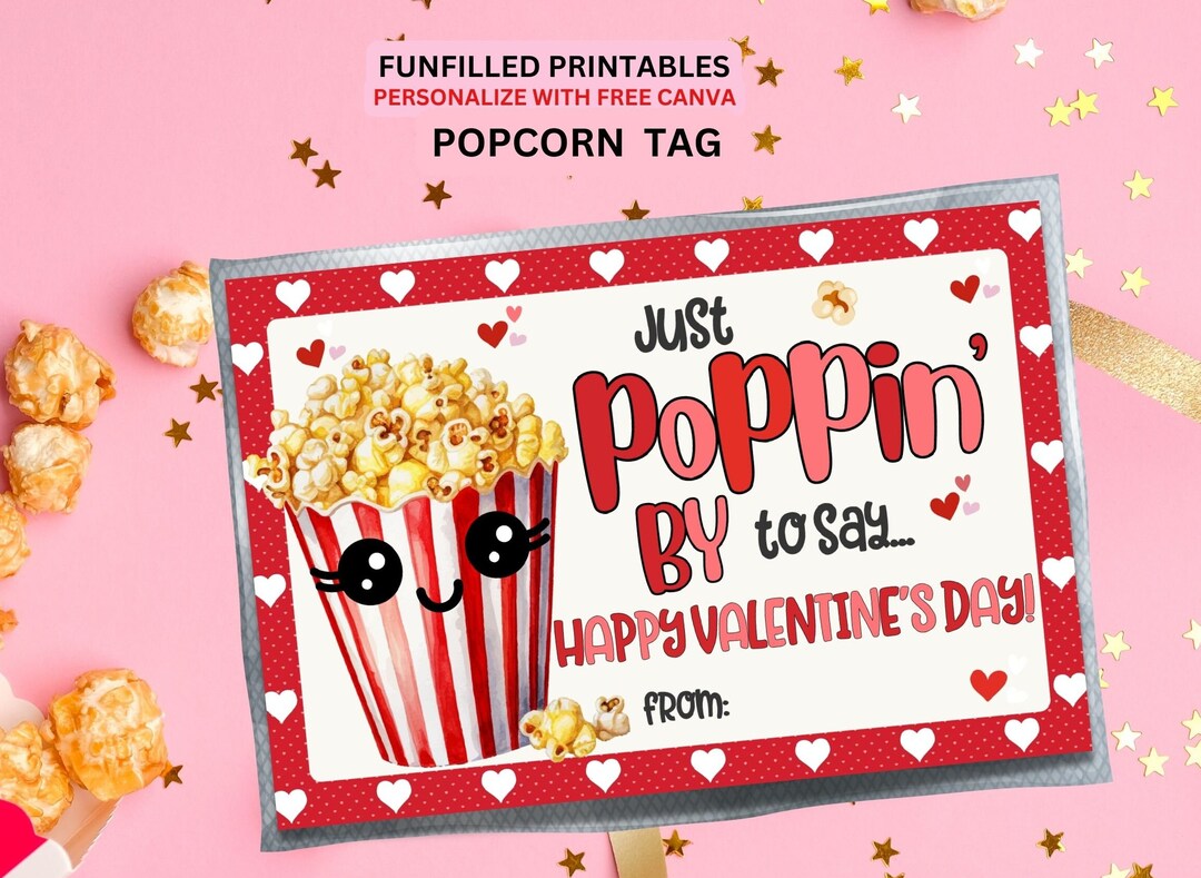 Popcorn Valentines Tag Printable, Kids Classroom Microwave Popcorn ...