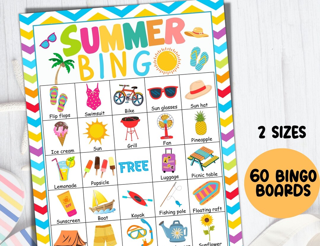 Summer Bingo, Summer Party Games, 60 Unique Bingo Cards, Fun Summer ...