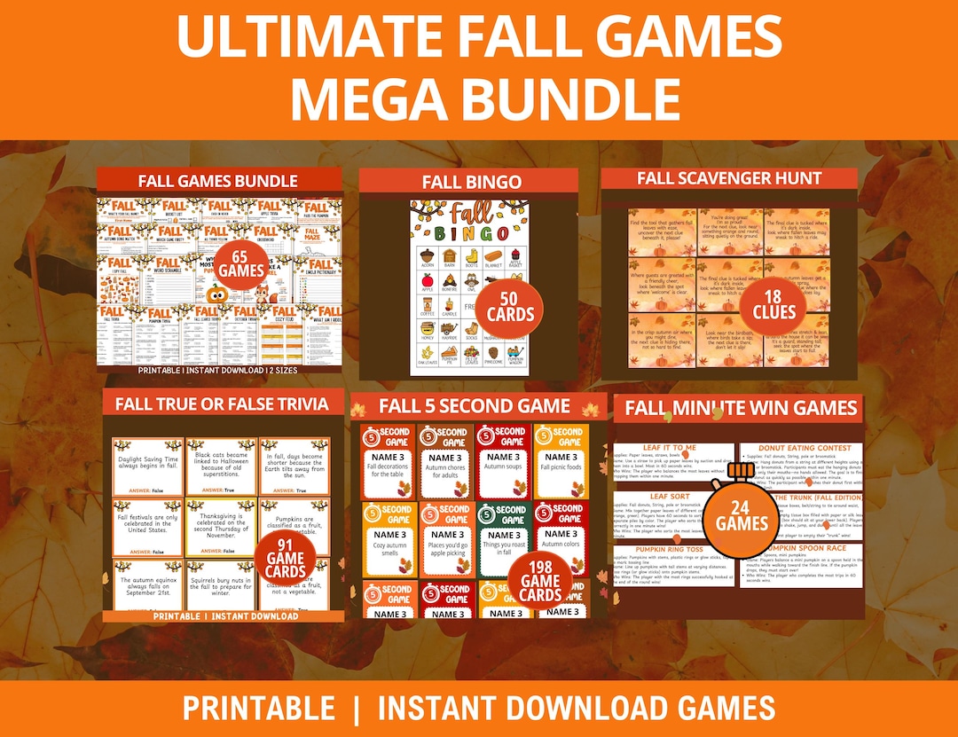 Fall Games Bundle Printable Fall Party Games for Adults Kids ...