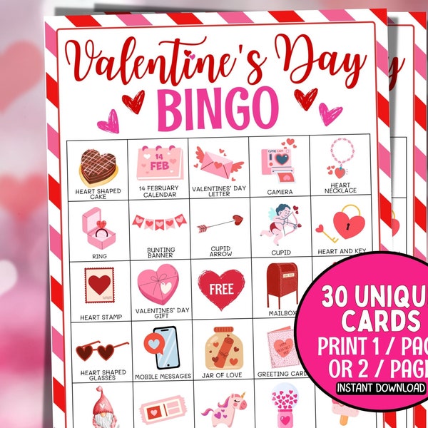 Valentine Bingo Cards - Etsy