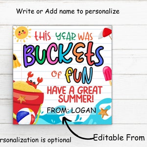 End of School Year Buckets of Fun Summer Gift Tags, Beach Sand Bucket ...