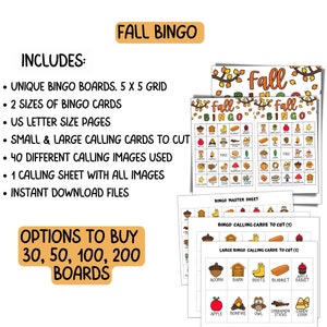 100 Fall Bingo Cards, Autumn Fall Games, Autumn Bingo Printable, Kids ...