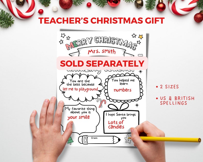 Teacher Christmas Gifts, Printable Teacher Christmas Card, Teacher ...
