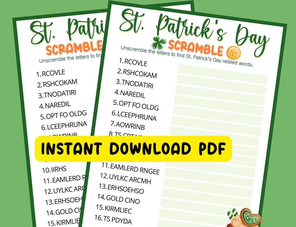 St. Patricks Day Word Scramble Game, St Patricks Games, Printable St ...