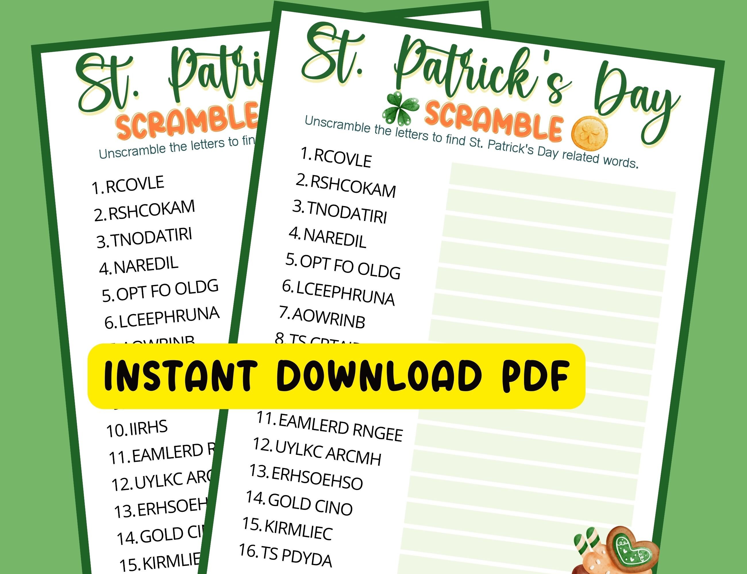 St. Patricks Day Word Scramble Game, St Patricks Games, Printable St ...