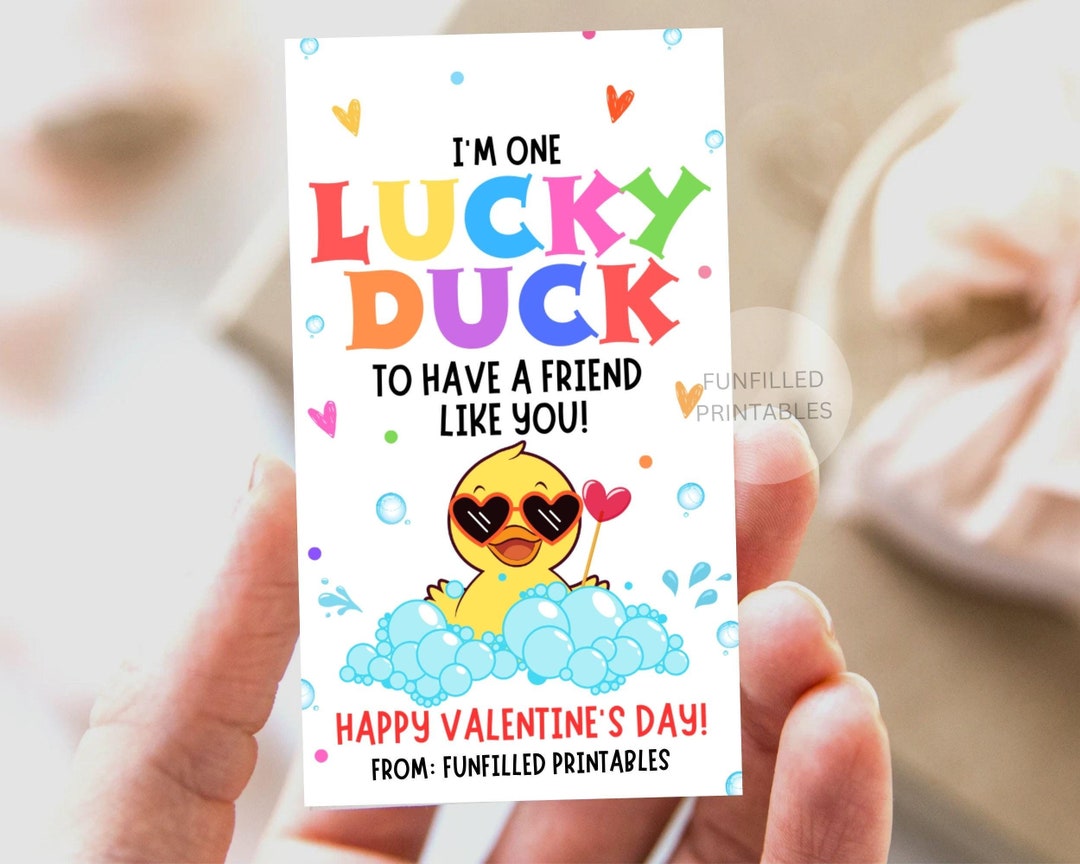 One Lucky Duck Valentines Tag, Valentines Rubber Duck Tag, Kids ...