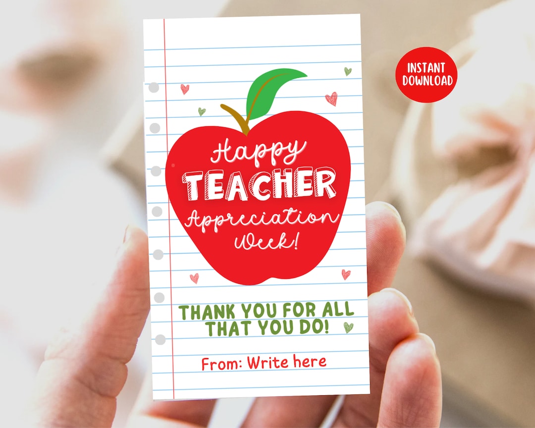 Apple Teacher Appreciation Week Tag, Teacher Apple Gift Tag, Thank You ...
