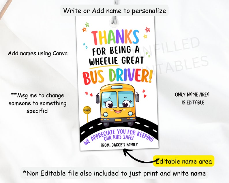 Bus Driver Gift Tag, Bus Driver Gift Tag,bus Driver Thank You Gift ...