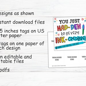 Teacher Appreciation Pen Tag, Ink-credible Pen Gift Tag Printable ...