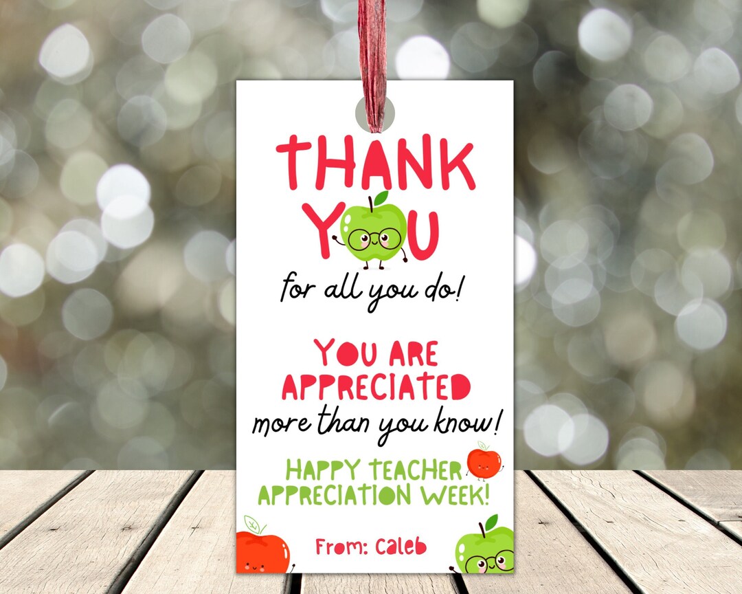 Apple Teacher Appreciation Week Gift Tag, Thank You Teacher Tag, Cute ...