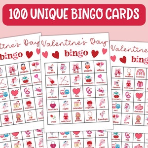 Valentines Day Bingo Game, 100 Printable Valentines Bingo Cards ...