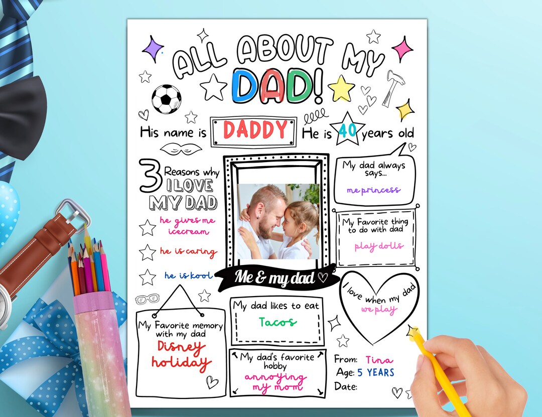 All About My Dad Printable Fathers Day Questionnaire Dad Gift From Kids ...