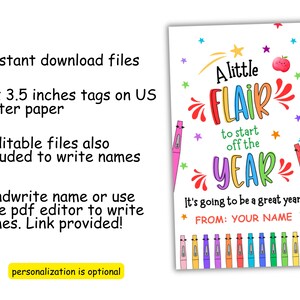 Back to School Teacher Gift Tag, Flair Pen Gift Tag, First Day of ...