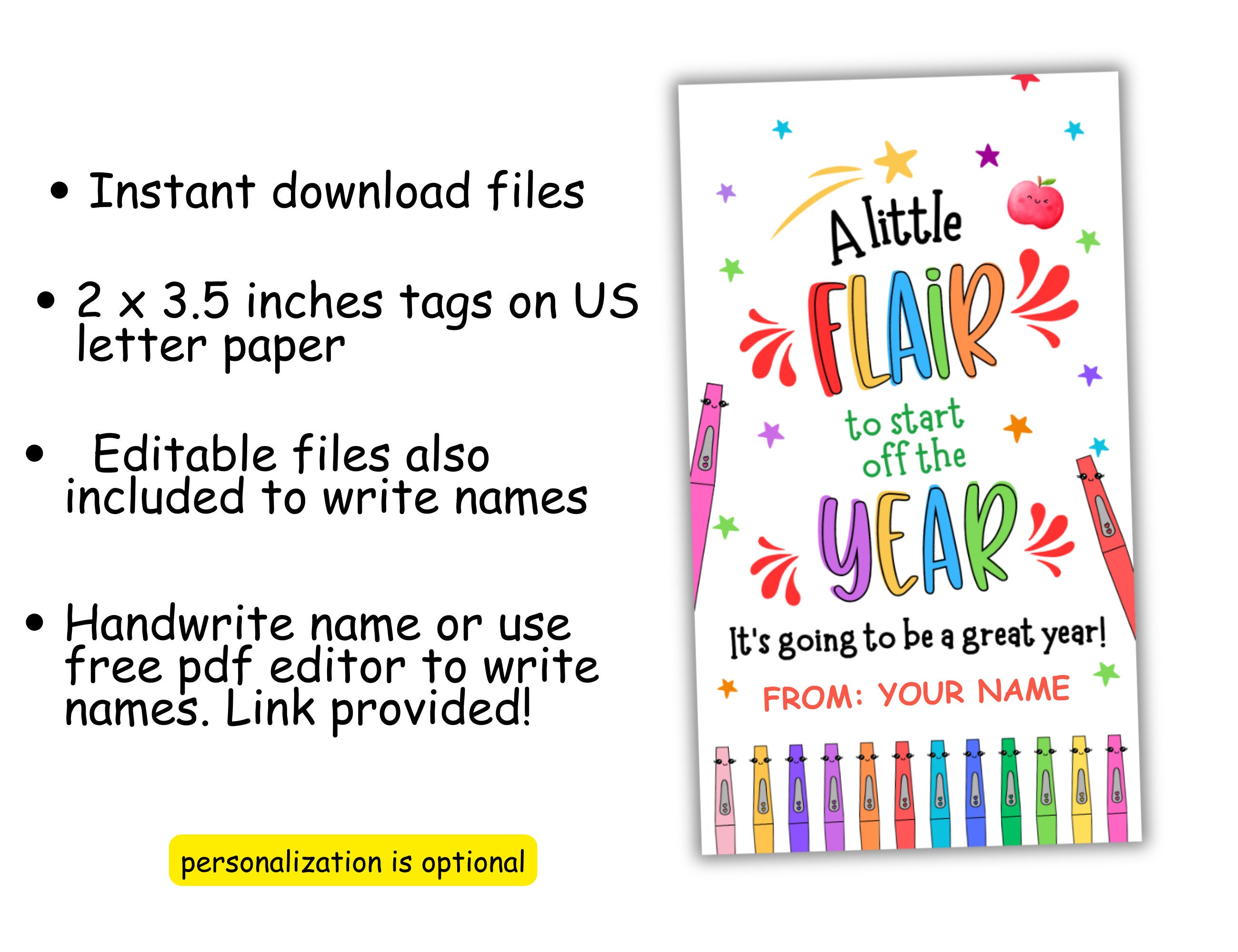 Back to School Teacher Gift Tag, Flair Pen Gift Tag, First Day of ...