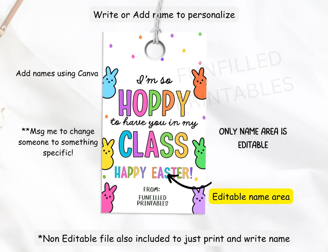Easter Class Gift Tags Printable, Hoppy You're in My Class Easter Tags ...