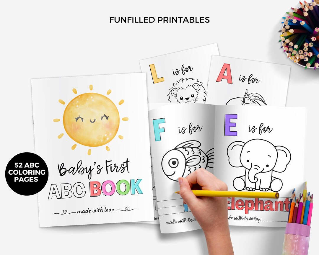 ABC Baby Shower Coloring Book Pages, Sun Theme Baby's First ABC Book ...