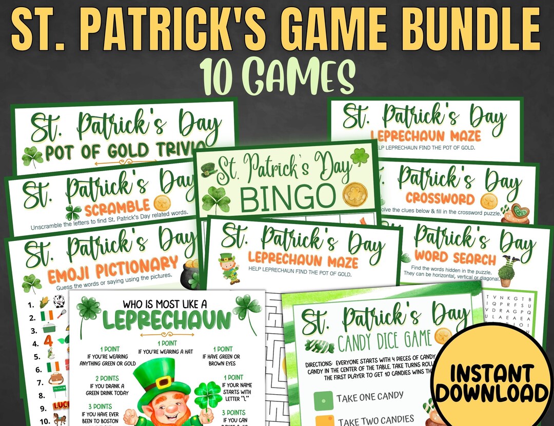 St Patricks Day Games Bundle, St Patricks Party Games for Adults, Kids ...