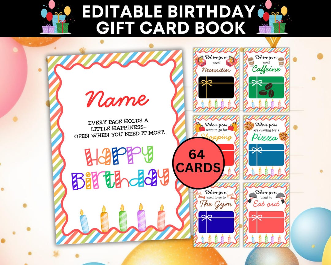 Editable Birthday Gift Card Book, Open When Birthday Gift Card Book ...