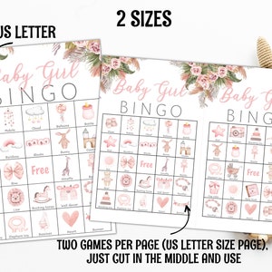 Girl Baby Bingo, Baby Girl Shower Bingo Game, 200 Prefilled Bingo Cards ...