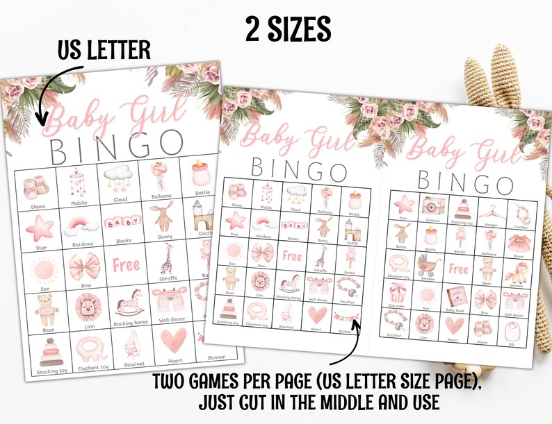 Girl Baby Bingo, Baby Girl Shower Bingo Game, 30 Prefilled Pink Floral ...