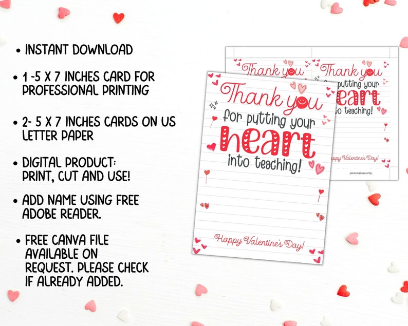 Teacher Valentine Gift Card Holder, Printable Valentines Teacher Gift ...
