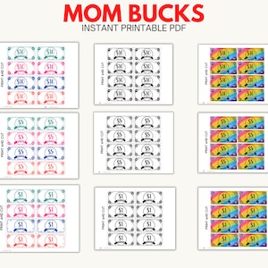 Mom Bucks Printable, Behavior Bucks, Chore Bucks, Kids Reward System ...
