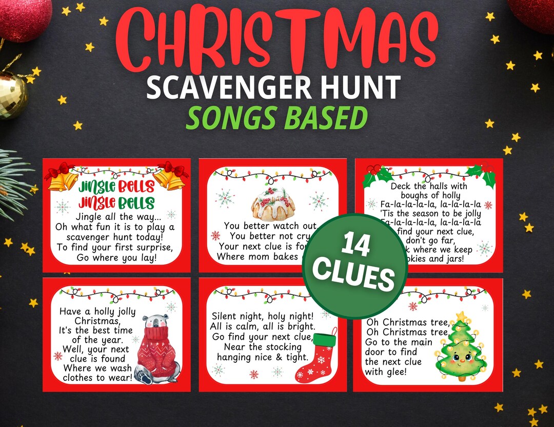 Christmas Scavenger Hunt With Songs Clues, Indoor Kids Christmas Gift ...