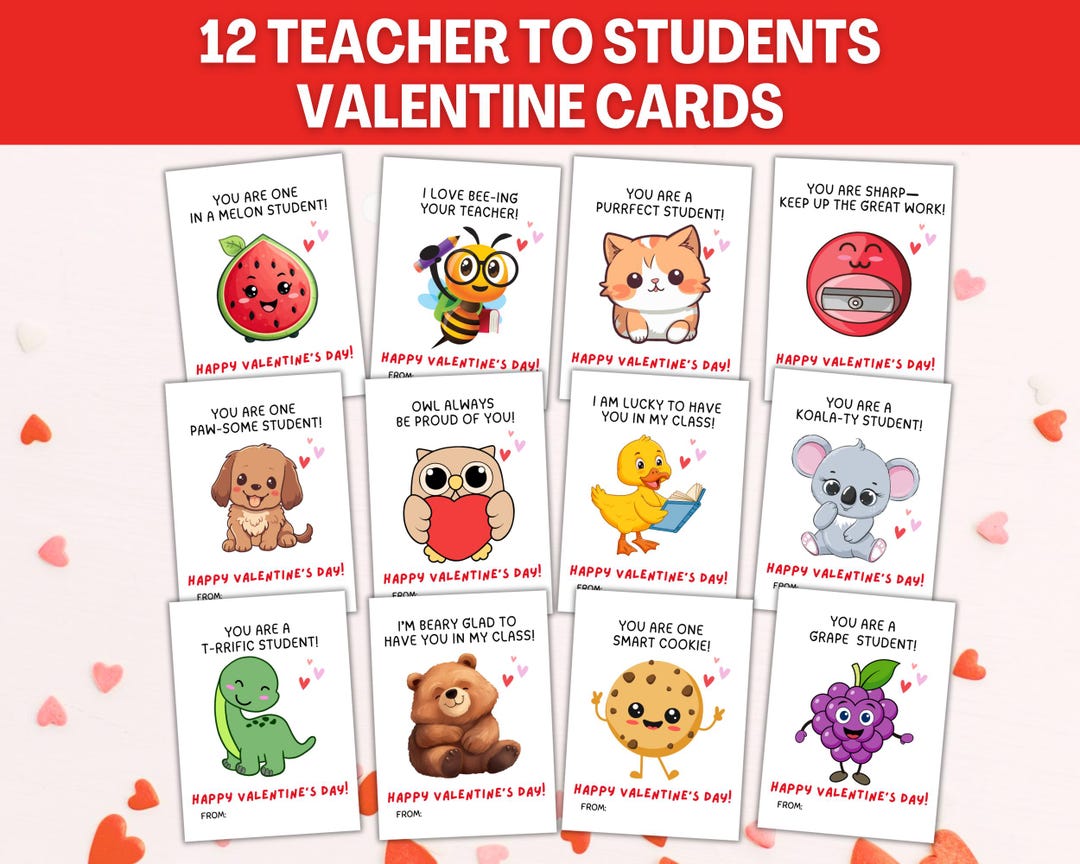 Valentines From Teacher for Students, Valentine's Day Cards for Class ...