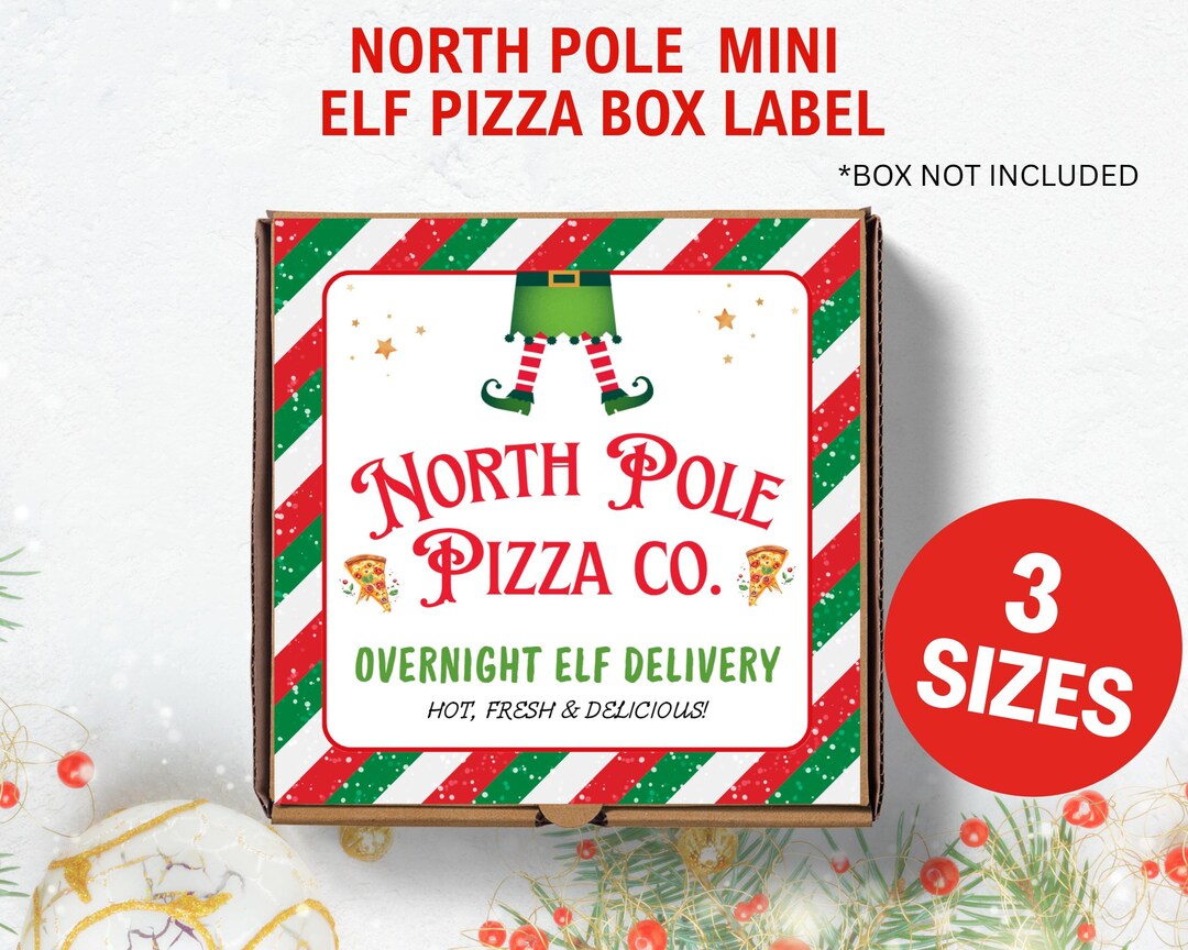 Elf Pizza Box Label, North Pole Mini Pizza Box Label, Printable Elf ...