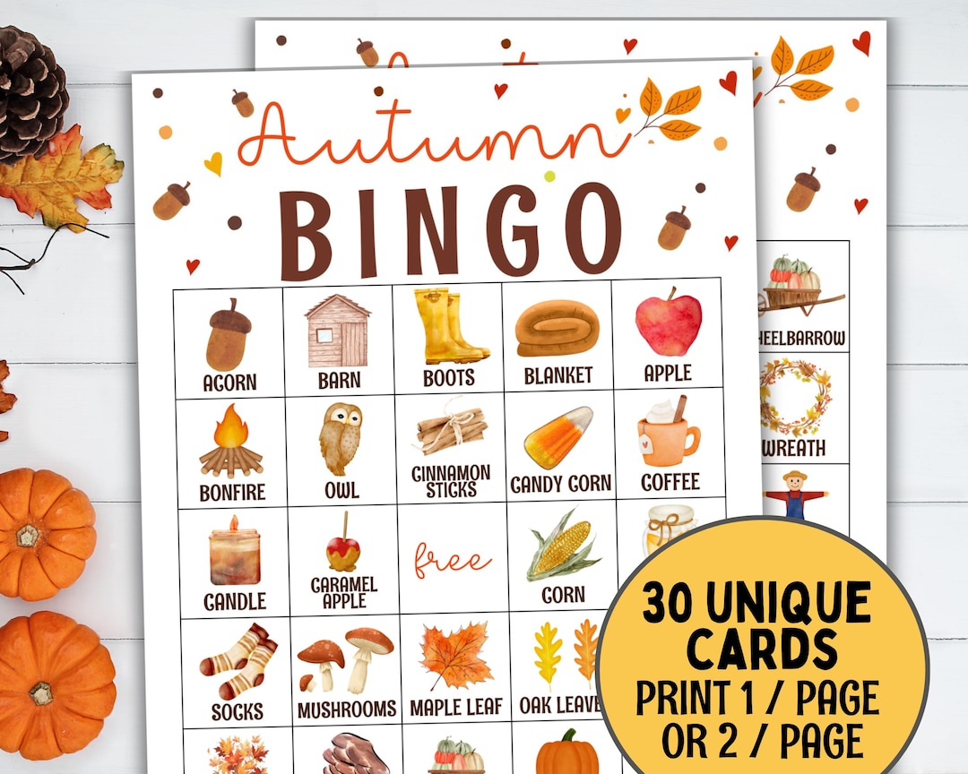 Autumn Bingo, 30 Fall Bingo Cards, Fall Party Games Adults Kids, Kids ...