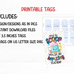 Teacher Ice Cream Gift Tag, Heres the Scoop Teacher Appreciation Tag ...