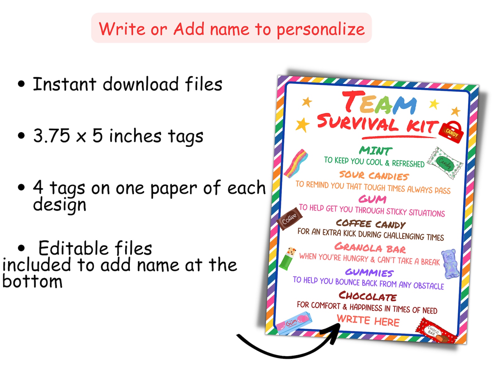 Team Survival Kit Gift Tag, Staff Appreciation Tag, Employee ...