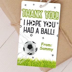 Soccer Birthday Favor Tags, Thank You Tag Soccer Party Favor Label ...
