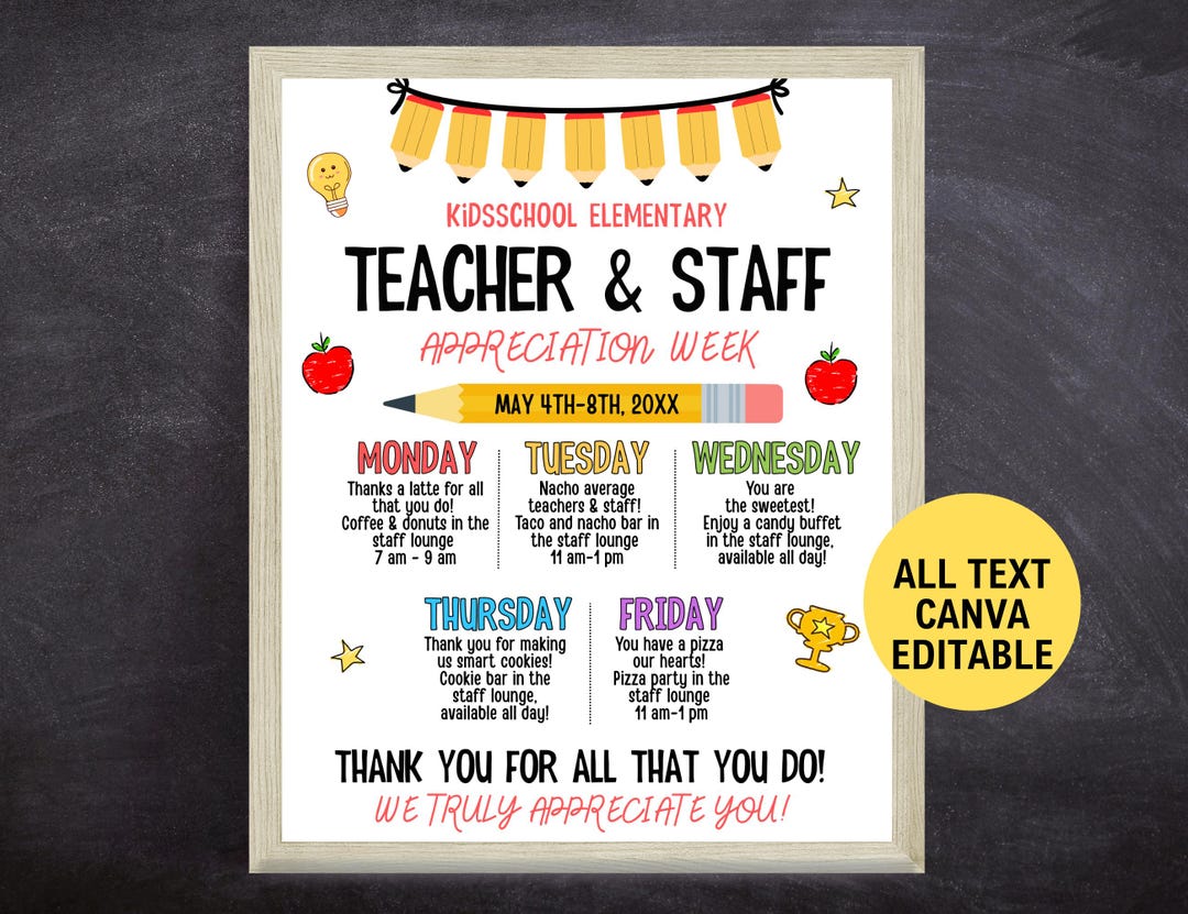 Editable Teacher Appreciation Week Itinerary Poster/ Flyer Template ...
