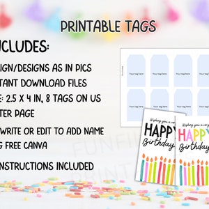 Birthday Tag Printable Happy Birthday Gift Tag Template, Watercolor ...