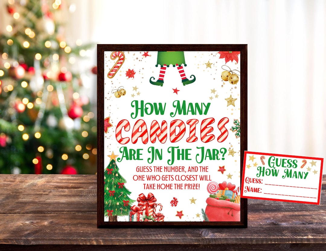 Christmas Candy Guessing Game Sign, Guess How Many Candies in A Jar ...