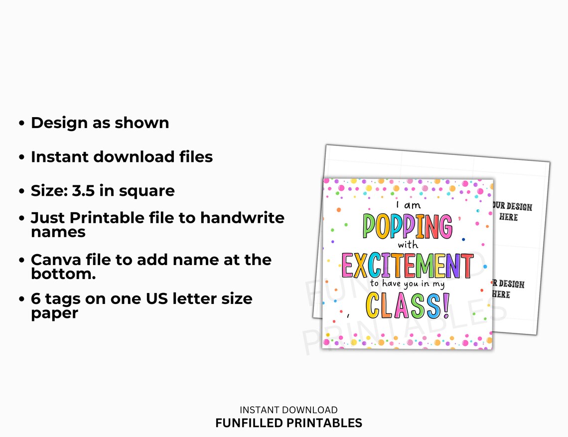 Popping With Excitement Back to School Popcorn Tag, Student Welcome ...