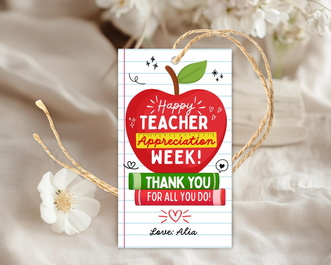 Teacher Appreciation Week Gift Tag, Thank You Teacher Tags Apple ...