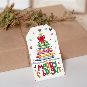 School Merry and Bright Tag, Teacher Christmas Gift Tag, Christmas ...