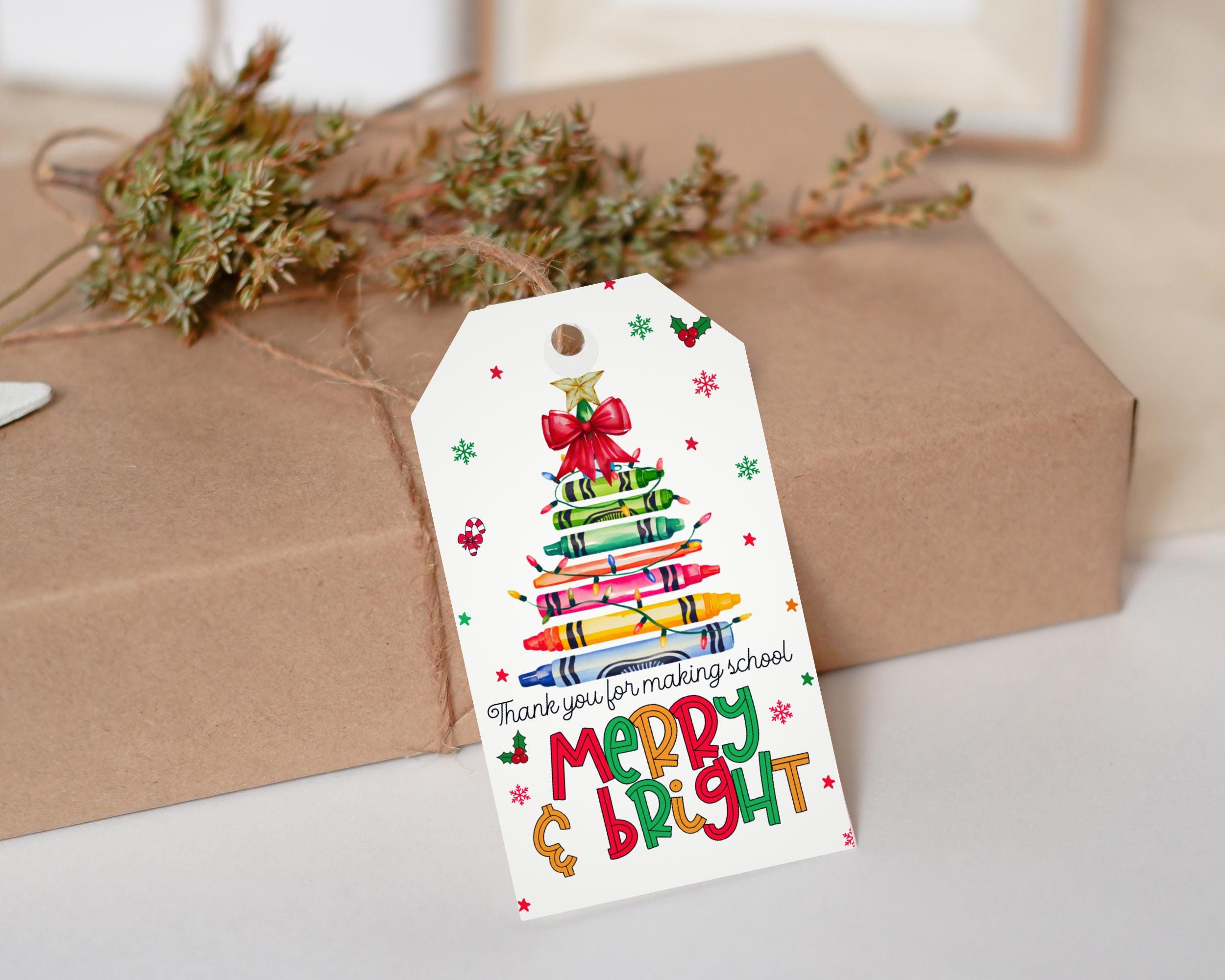 School Merry and Bright Tag, Teacher Christmas Gift Tag, Christmas ...